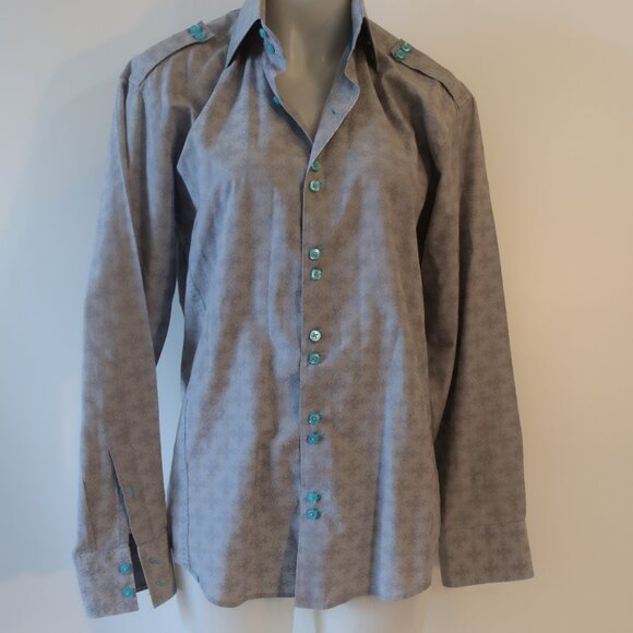 Bertigo | Shirts | Mens Bertigo Gray Aqua Jacquard Button Shirt 3 Usm ...